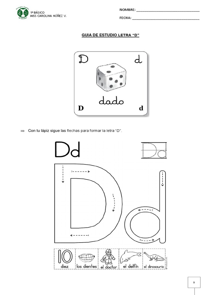 Guía de Estudio: Letra D para 1º Básico | PDF | Hogar, jardinería y ...