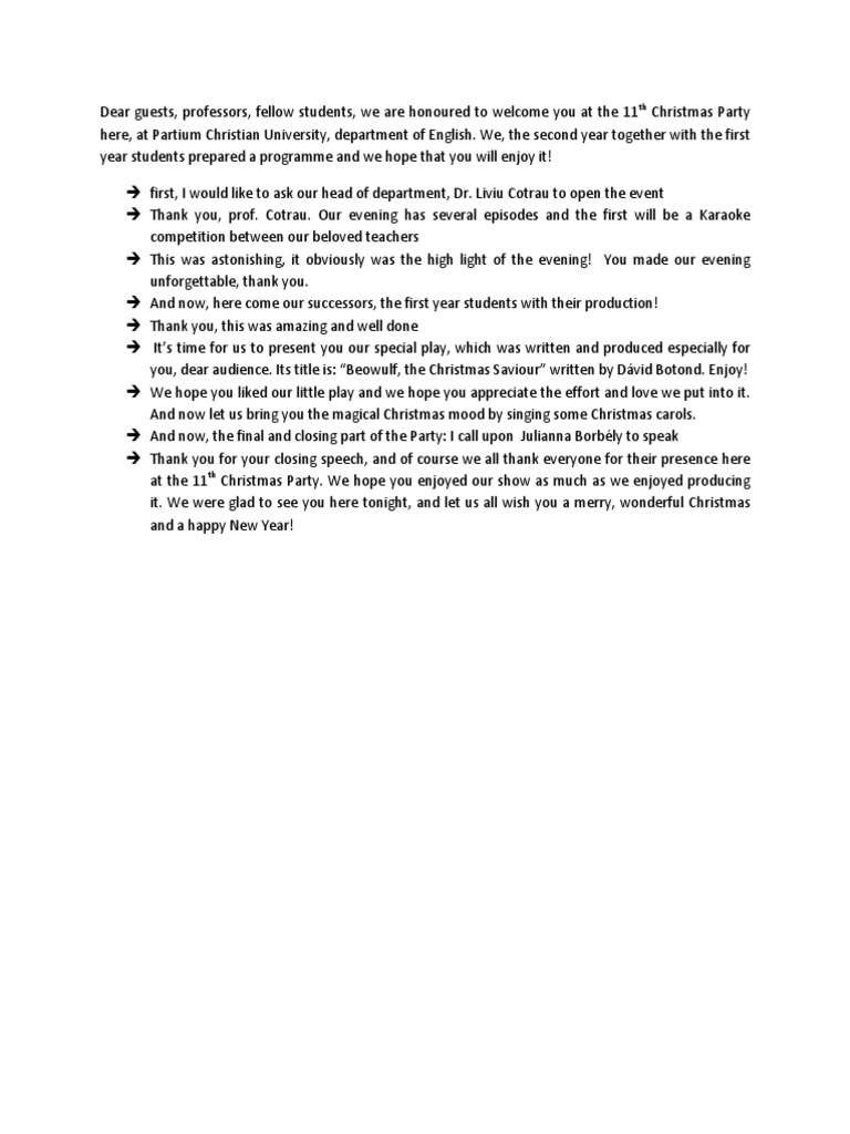 Christmas Party Speech | PDF | Christmas | Religious Festival Or Holiday