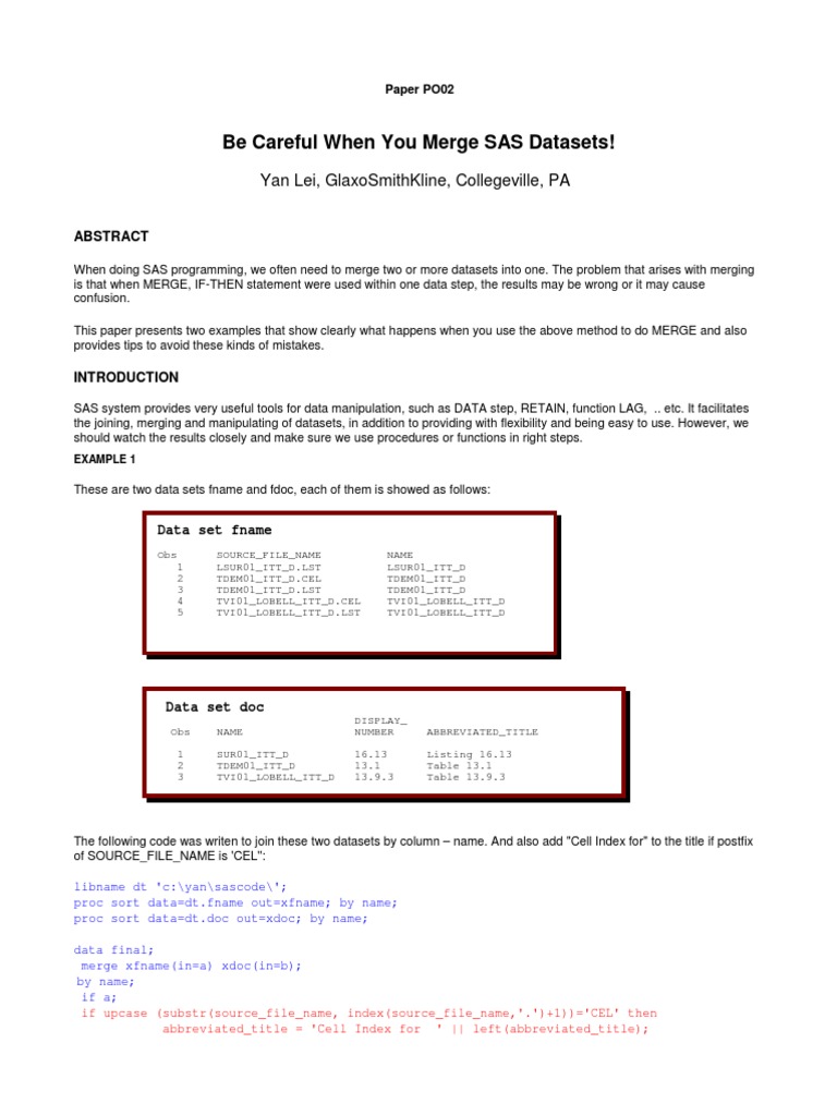 Avoiding SAS Dataset Merge Errors | PDF | Sas (Software) | Computer Data