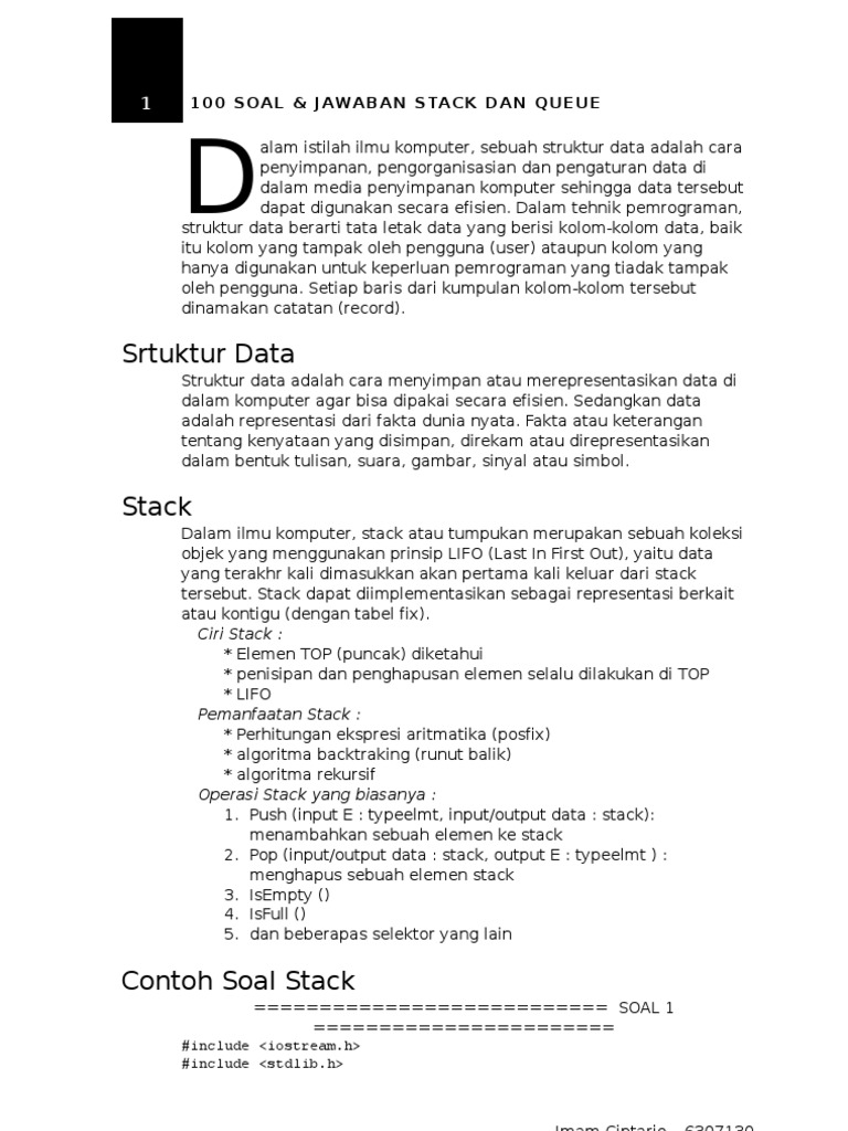 Struktur Data - 100 Soal Stack & Queue | PDF | Pemrograman Komputer | C