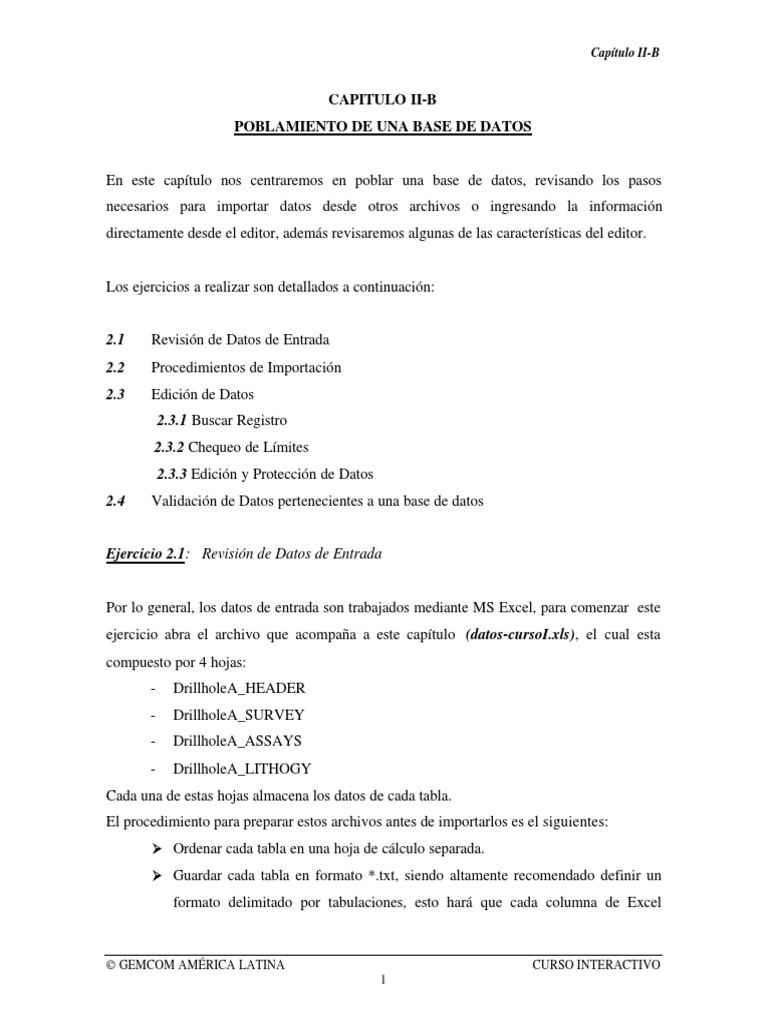 Capítulo II B CURSO GEMCOM | PDF | Tabla (base de datos) | Archivo de computadora