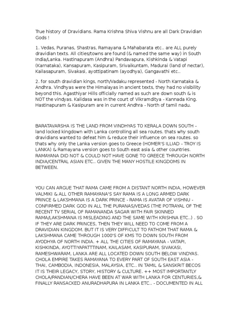 True History of Dravidians. Rama Krishna Shiva Vishnu Are All Dark ...