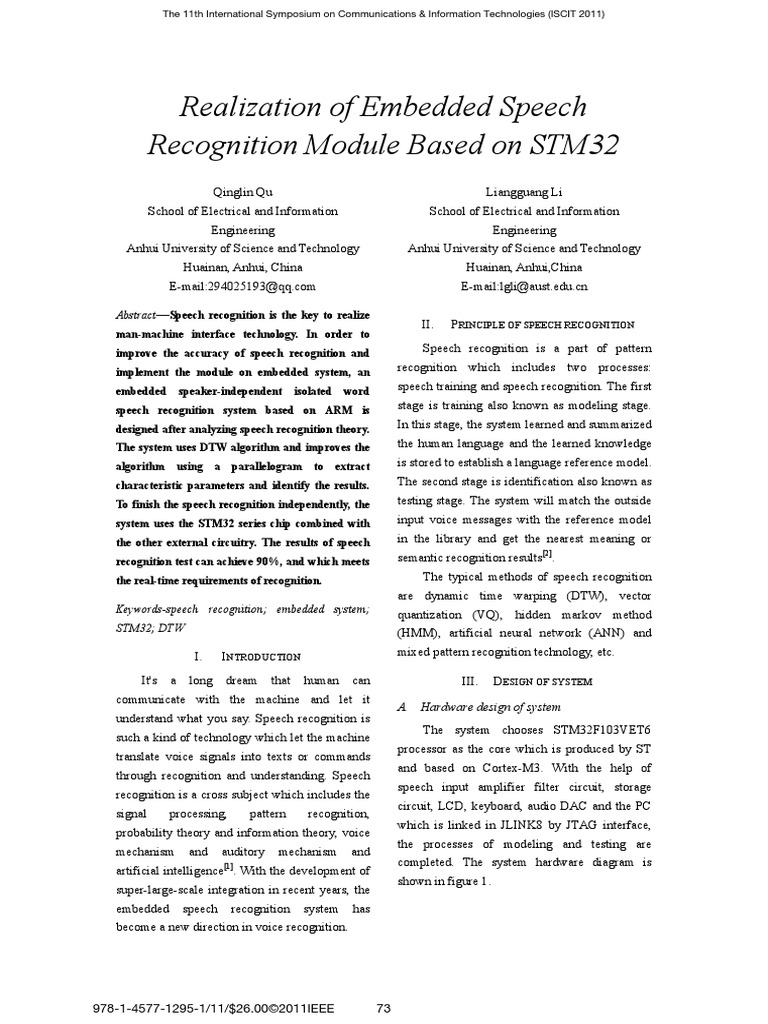 Realization of Embedded Speech Recognmition Module Based On STM32 | PDF | Speech Recognition ...