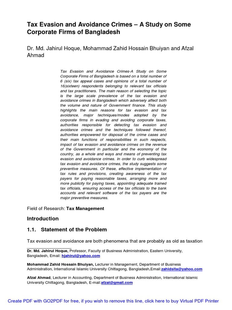 Tax Evasion and Avoidance Crimes | PDF | Tax Evasion | Expense