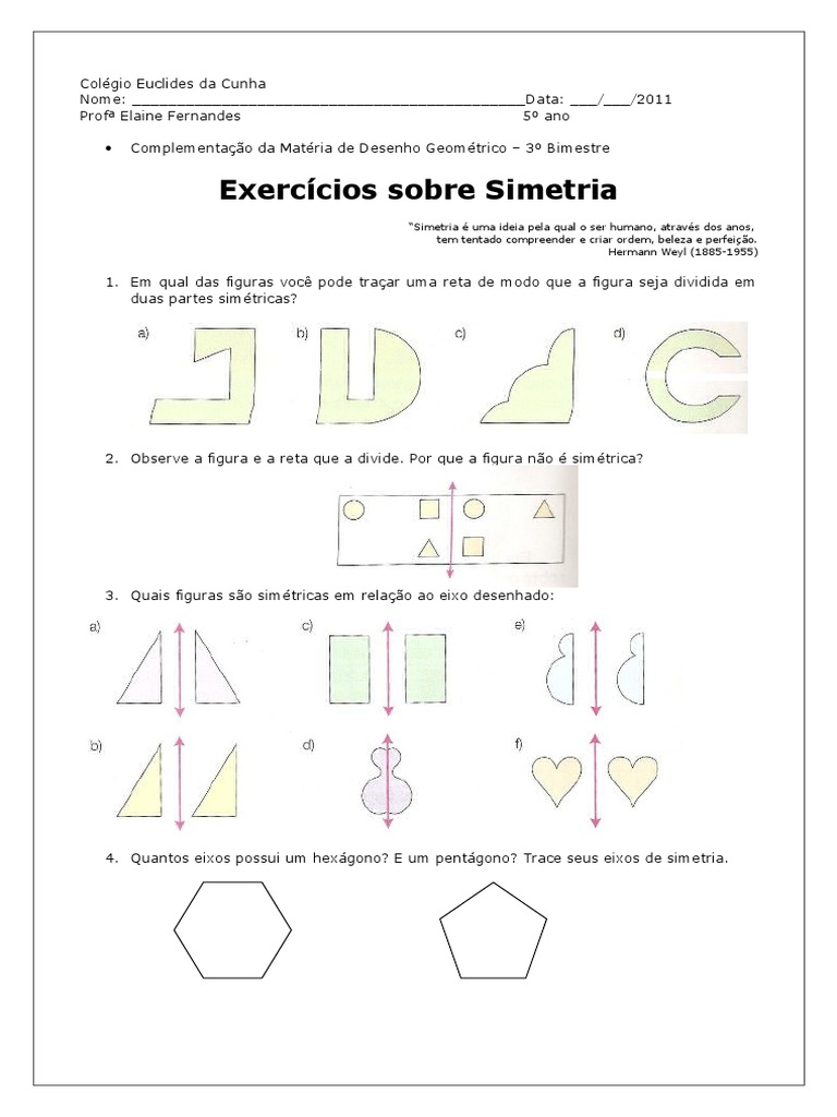 exercícios de simetria - 5º ano
