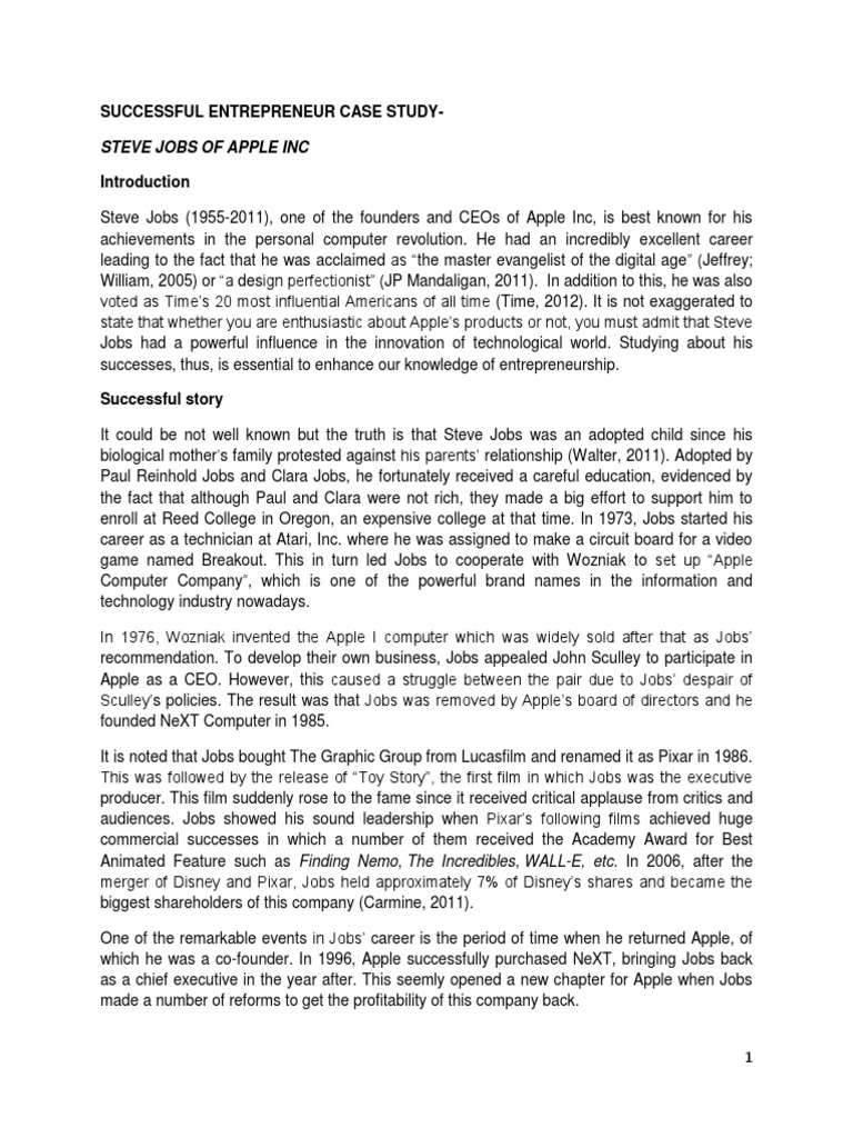 Steve Jobs of Apple Inc: Successful Entrepreneur Case Study | PDF ...