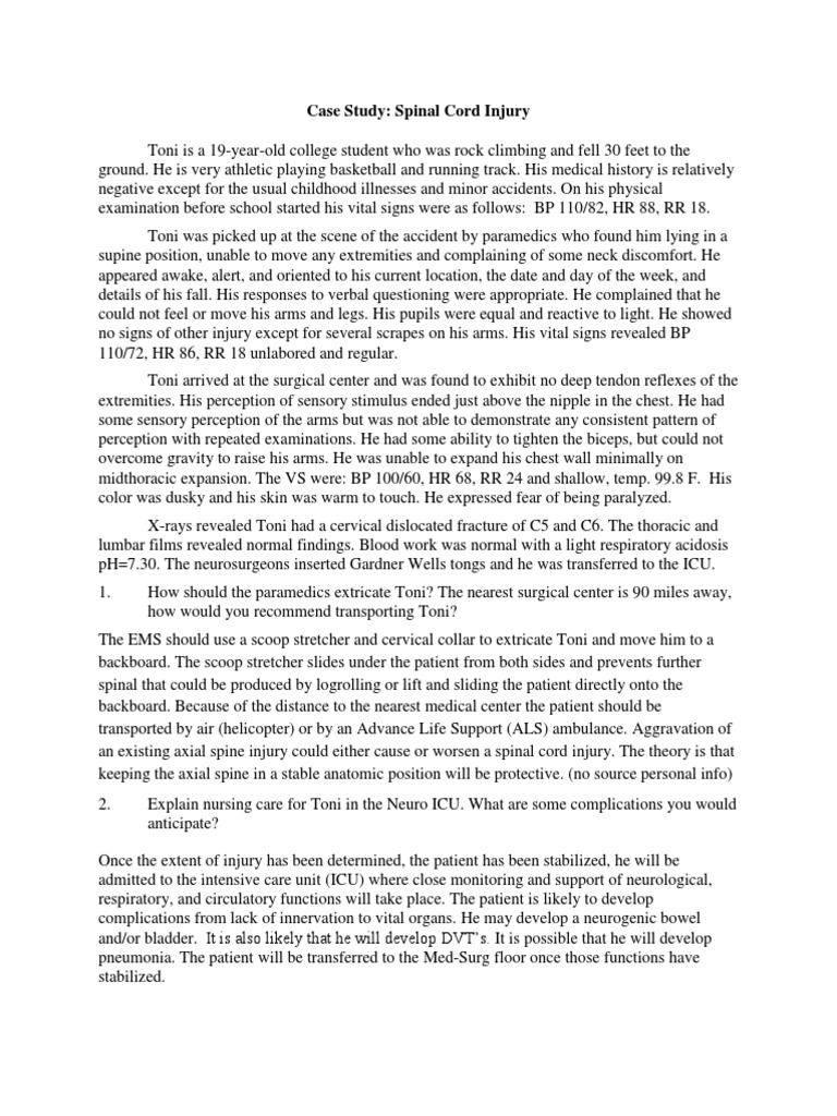 Spinal Cord Injury Case Study: Toni | PDF | Motor Neuron | Spinal Cord ...
