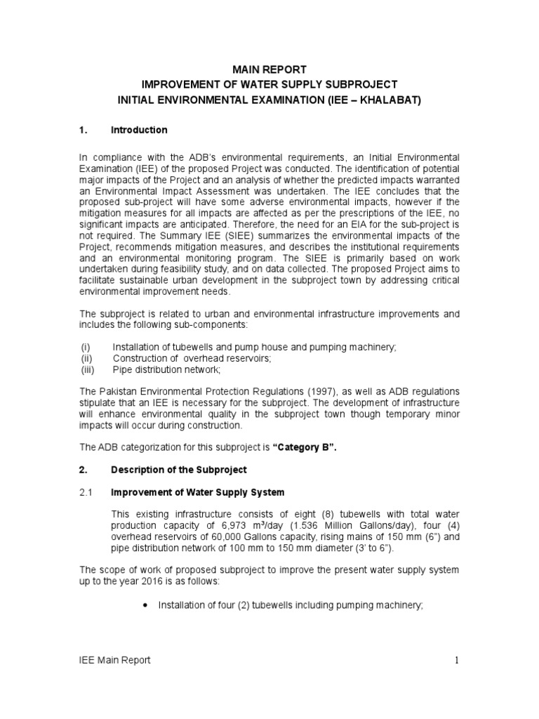 2 Main Report IEE Water Supply Khalabat | PDF | Environmental Impact ...
