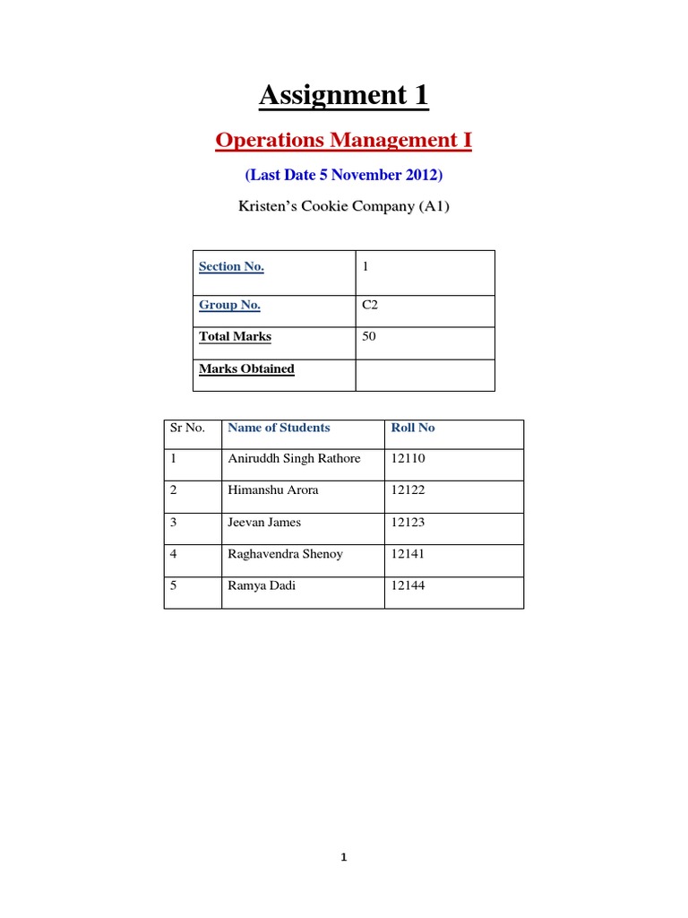 Assignment 1: Operations Management I | PDF | Baking | Sales