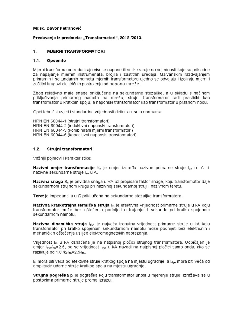 Predavanja - Transformatori - 2012 | PDF