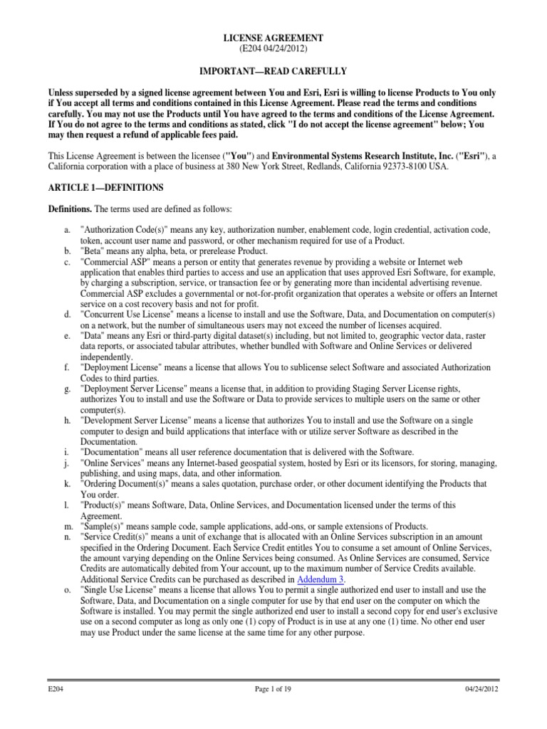 License Agreement | Arc Gis | Esri