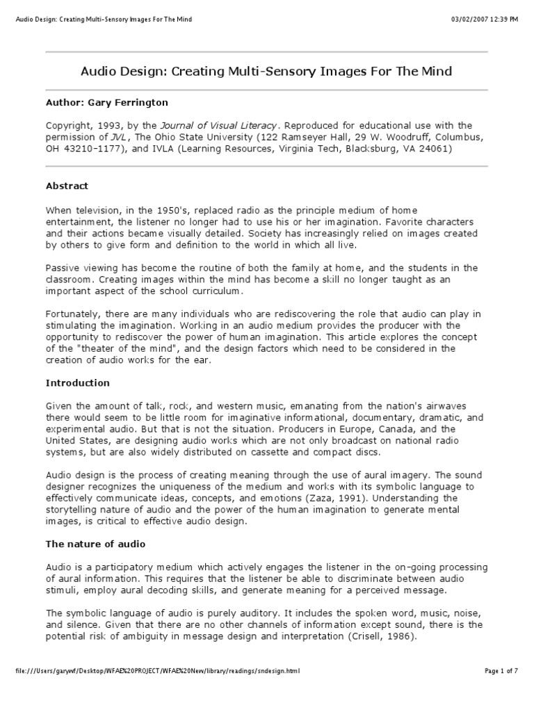 Audio Design: Creating Multi-Sensory Images For The Mind | PDF ...