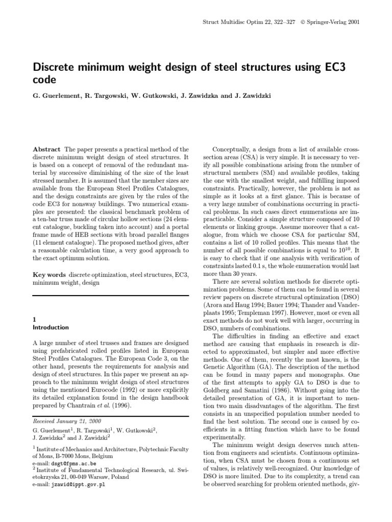 Minimum Weight Design of Steel Structures | PDF | Mathematical ...