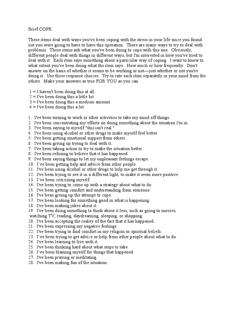 Brief Cope | PDF | Stress (Psychological) | Coping (Psychology)