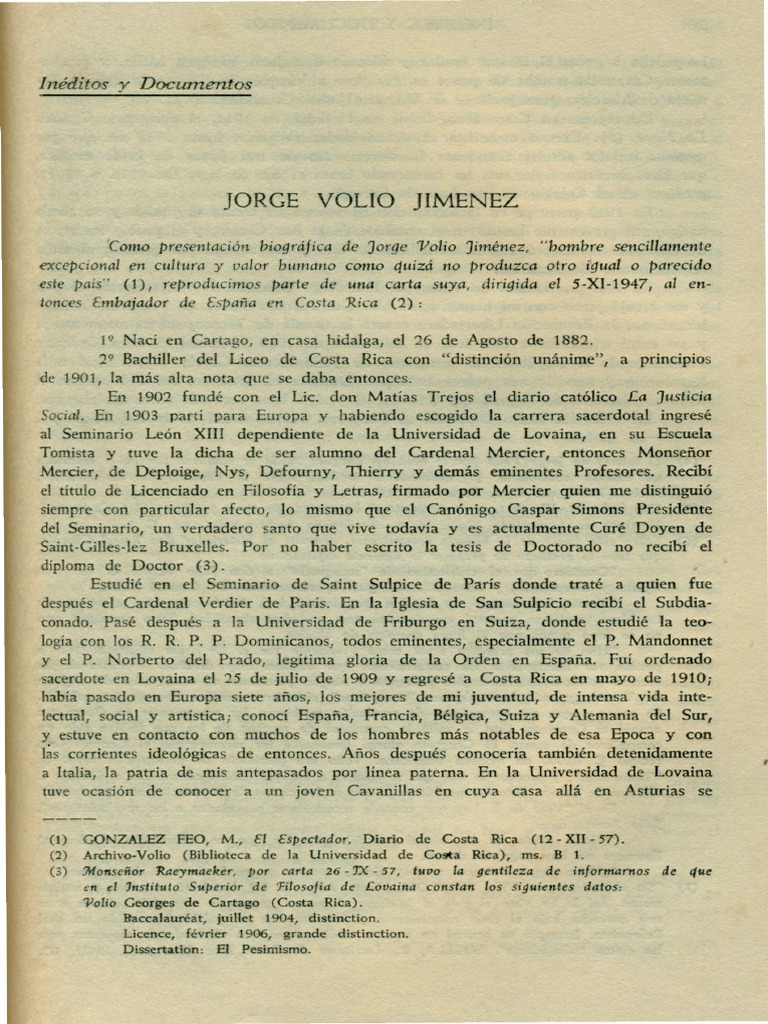 Volio. Jorge - Ineditos y Documentos PDF | PDF | Historia