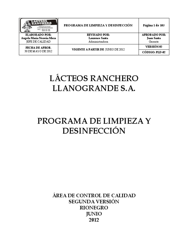 Programa de Limpieza y Desinfección 2012 | PDF | Detergente | Agua