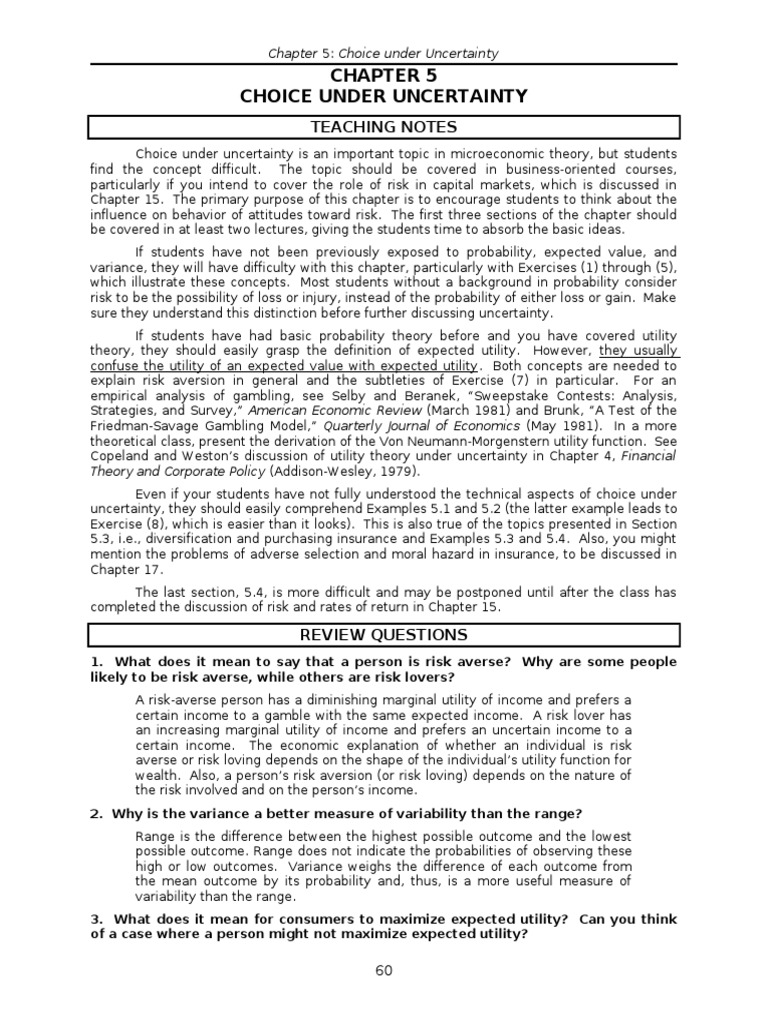 Pindyck Solutions Chapter 5 | PDF | Risk Aversion | Diversification ...