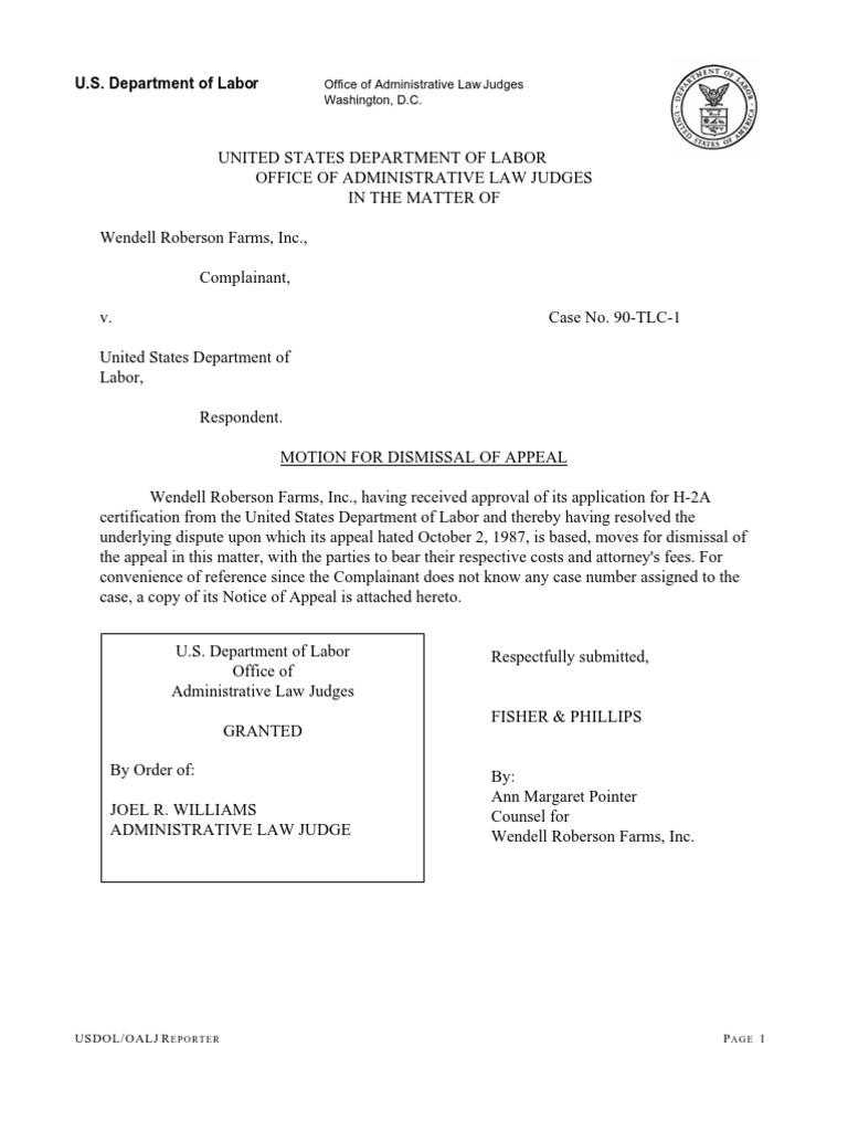 Motion to Dismiss Appeal - Wendell Roberson Farms | PDF