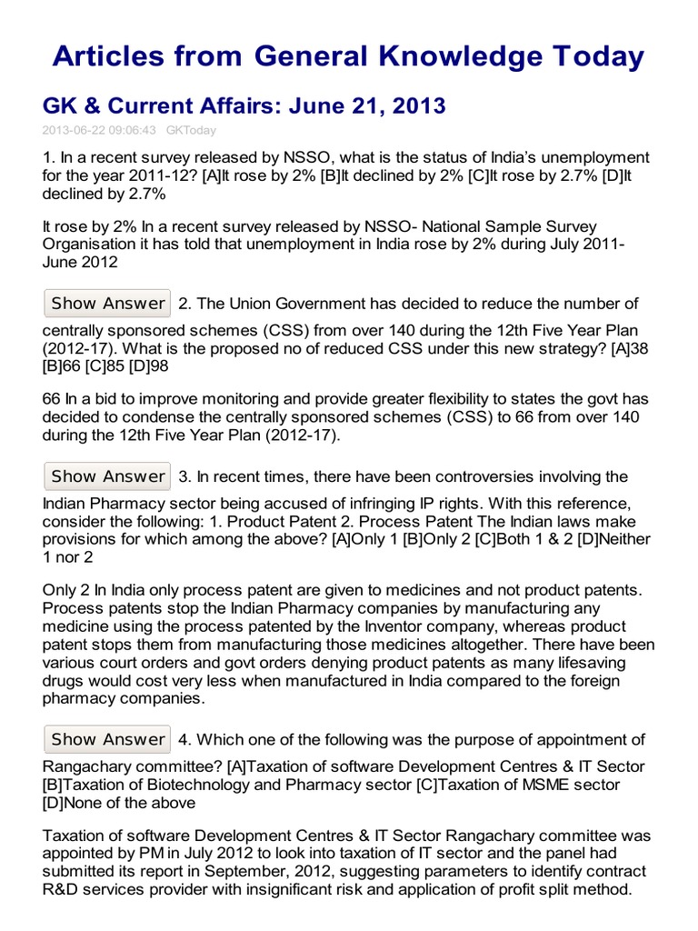 General Knowledge Today | PDF | Languages Of India | Patent