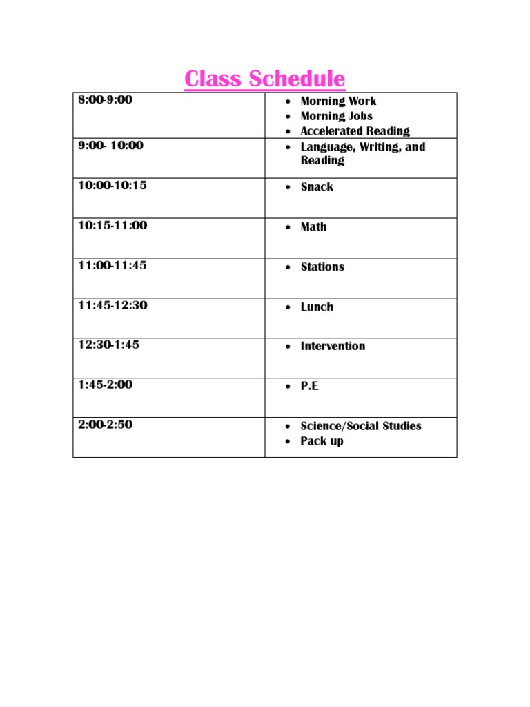Daily Class Schedule Overview | PDF | Language Arts & Discipline