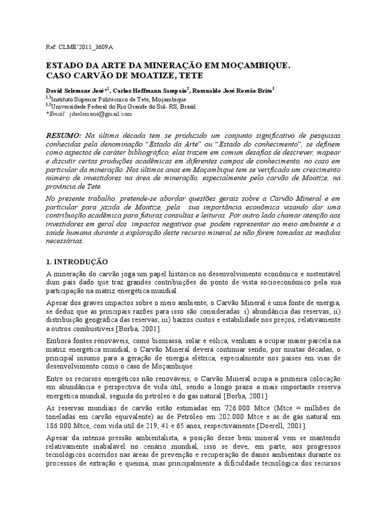 Estado Da Mineracao em Mocambique Caso de Carvao de Moatize | PDF ...
