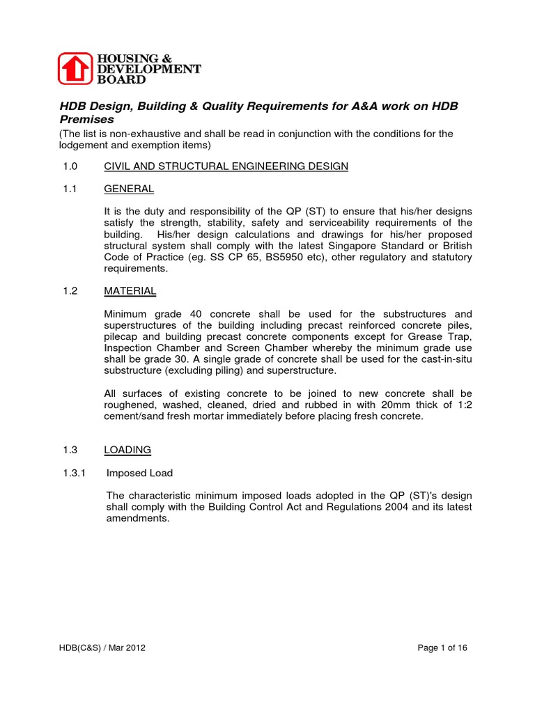 HDB Requirements For A&a Work On HDB Premises | PDF | Technology ...
