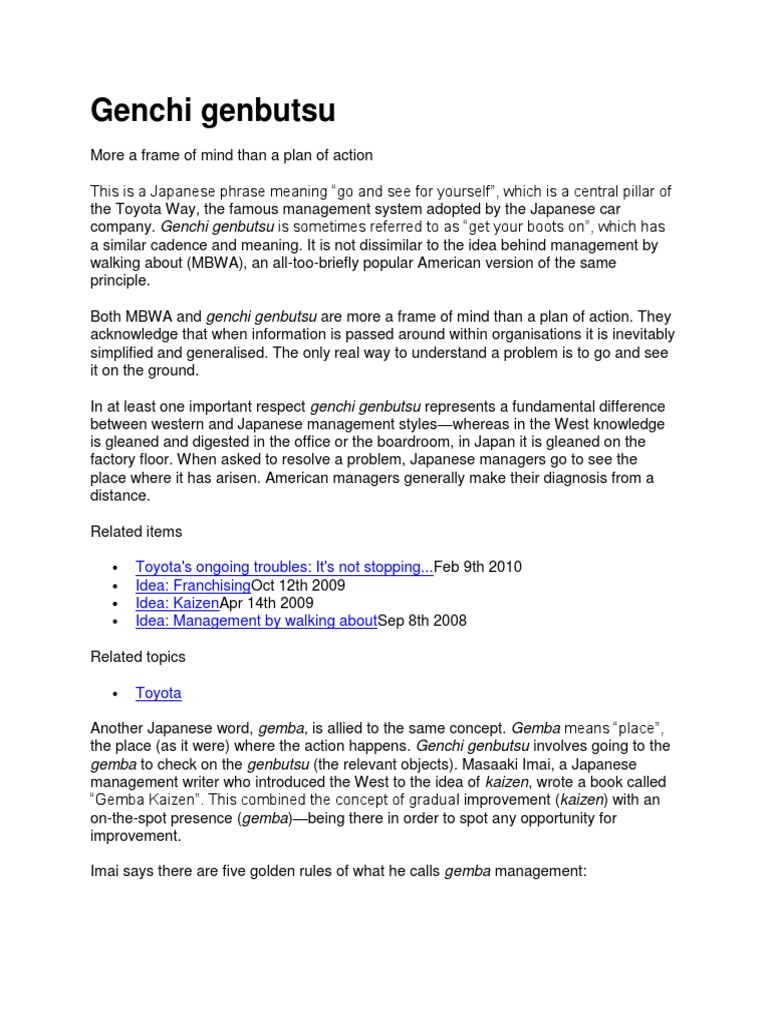 Genchi Genbutsu | PDF | Vehicles | Automotive Industry