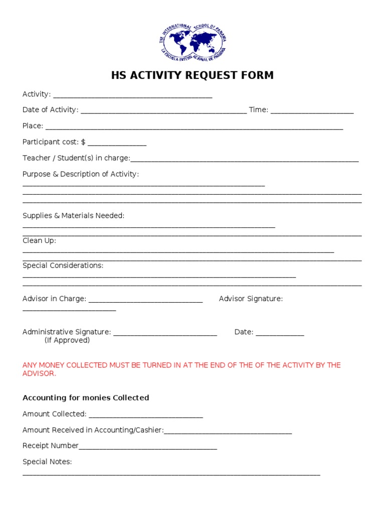 HS Activity Request Form Template | PDF | Business | Finance & Money ...