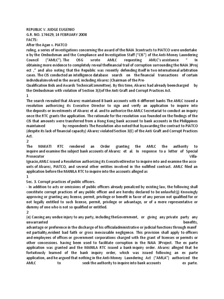 #5 REPUBLIC v. Eugenio | PDF | Ex Post Facto Law | Money Laundering