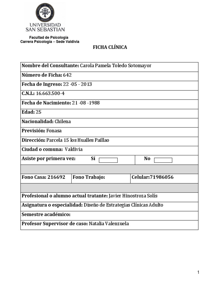 Ficha de Ingreso Pacientes | Ansiedad | Bienestar