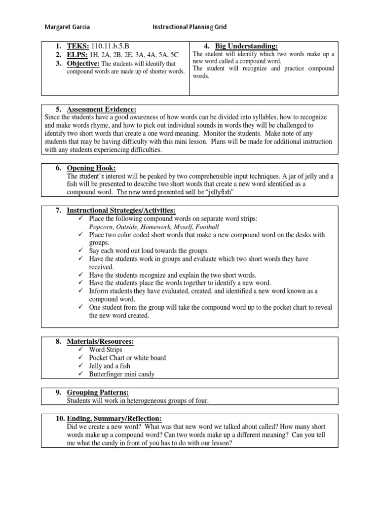 Teaching Compound Words Lesson Plan | PDF | Language Arts & Discipline ...