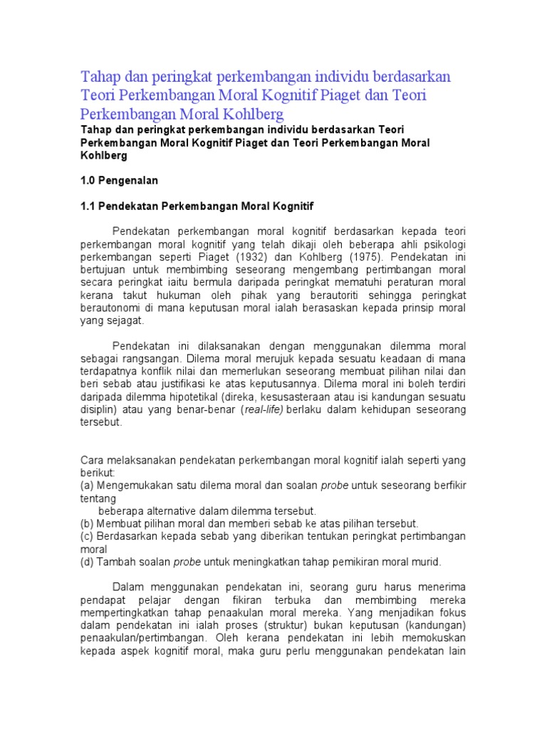 Tahap Dan Peringkat Perkembangan Individu Berdasarkan Teori Perkembangan Moral Kognitif Piaget ...