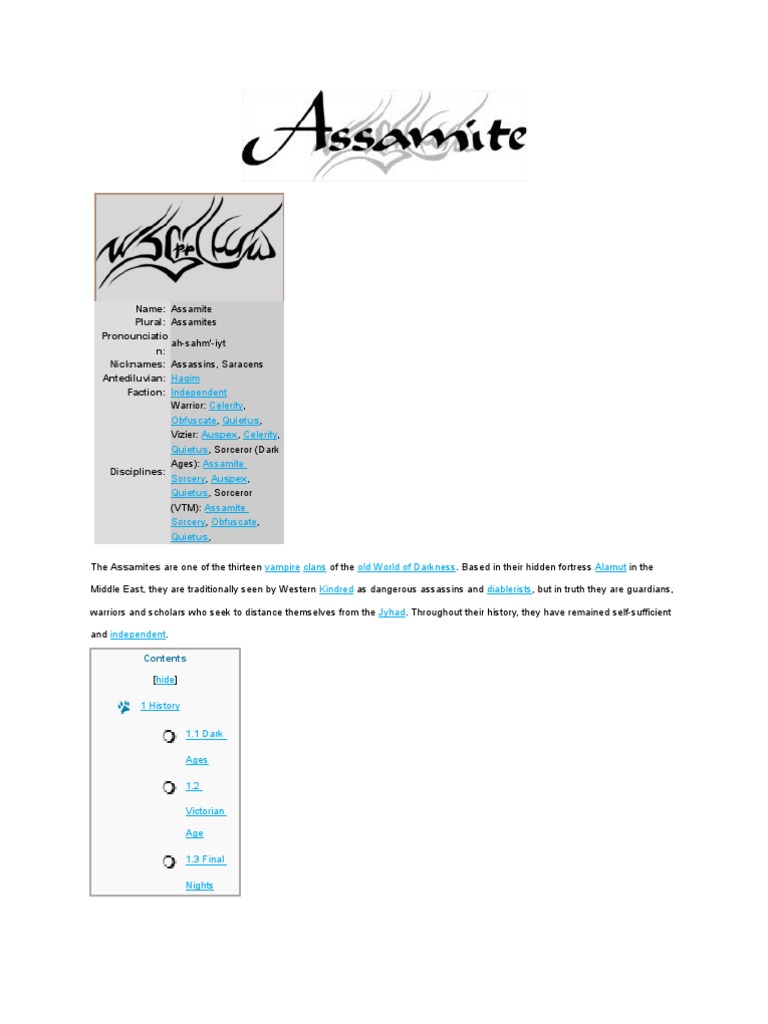 Assamite Clan Overview and History | PDF | Religion And Belief