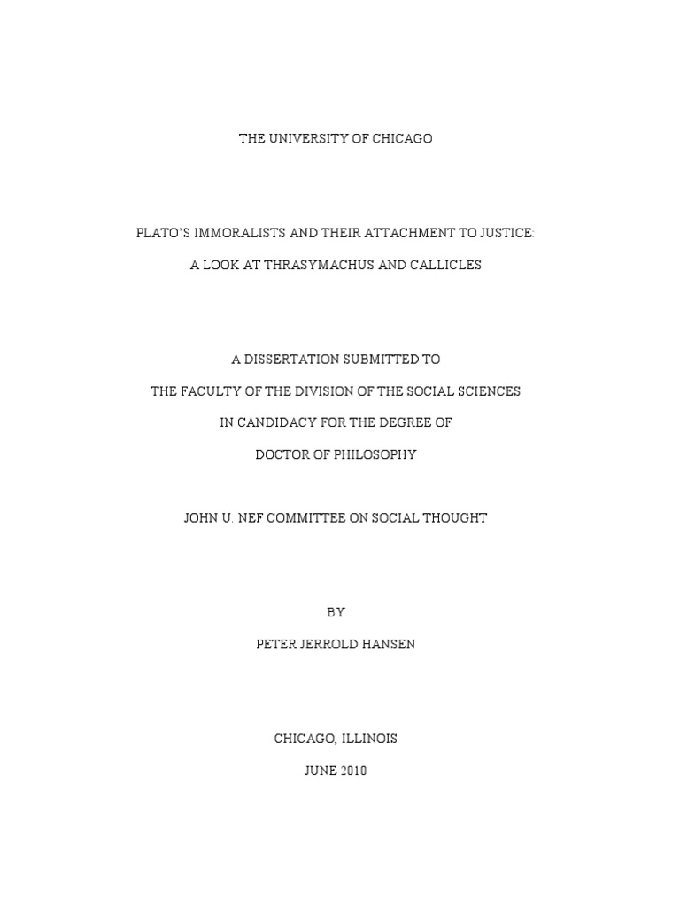 Peter Jerrold Hansen Plato's Immoralists and Their Attachment To ...