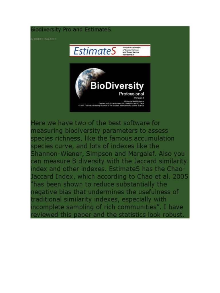 Compare Biodiversity Pro and EstimateS Software | PDF