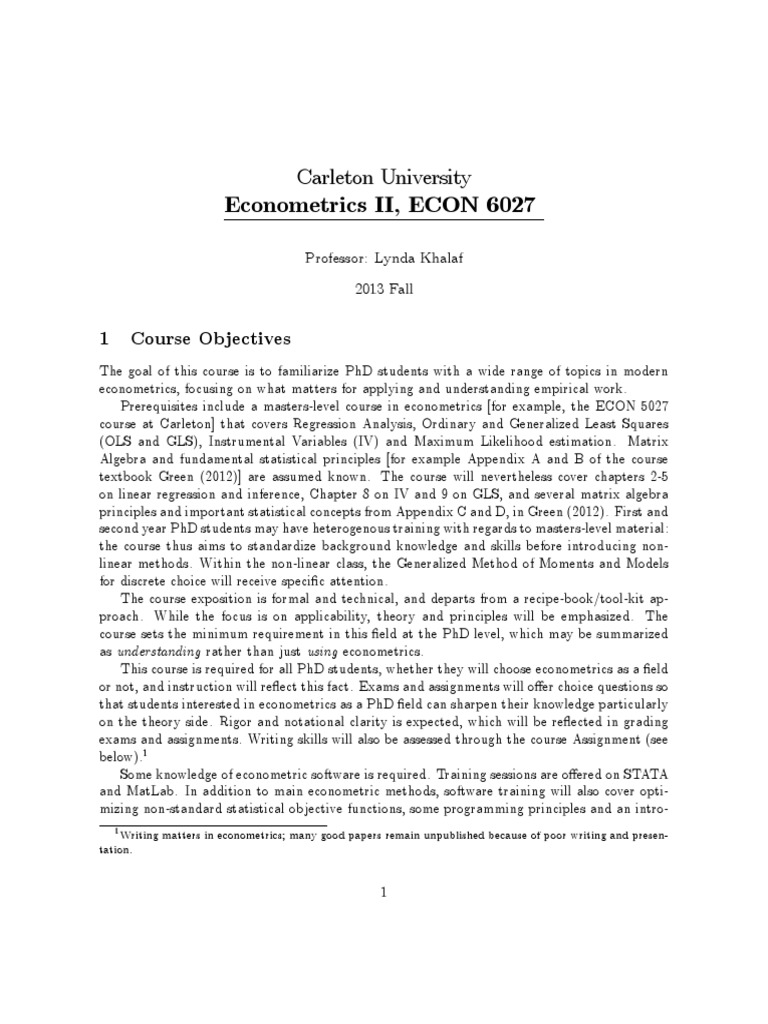 Course Outline ECON6027 | PDF | Econometrics | Regression Analysis