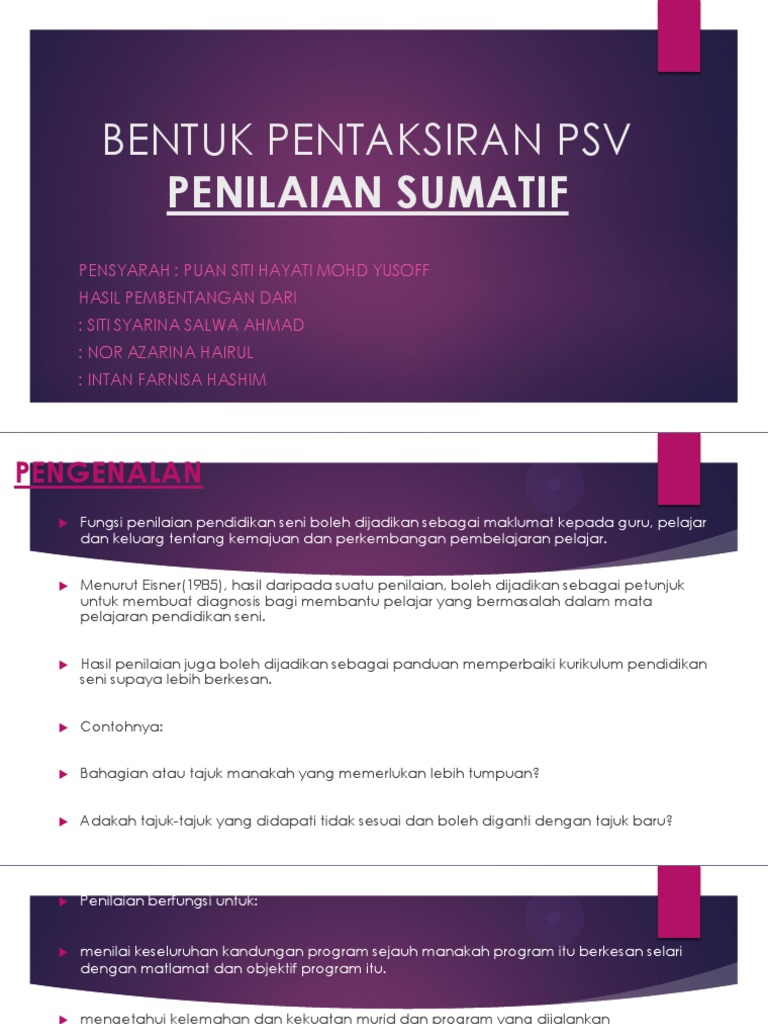 Bentuk Pentaksiran PSV | PDF