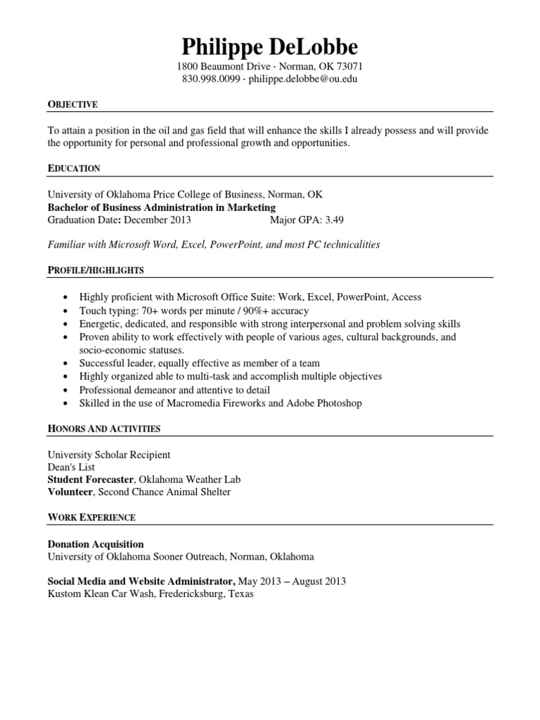 Oil and Gas Marketing Graduate Resume | PDF | Career & Growth | Business
