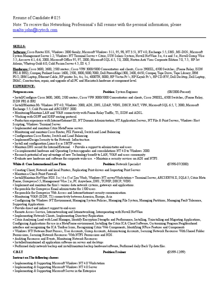 Networking Professional's Resume | PDF | Computer Network | Operating System
