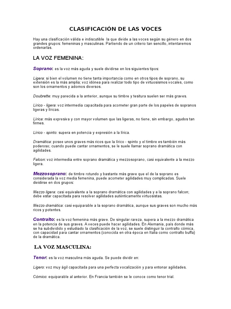 Clasificación de Las Voces e Instrumentos | Descargar gratis PDF ...