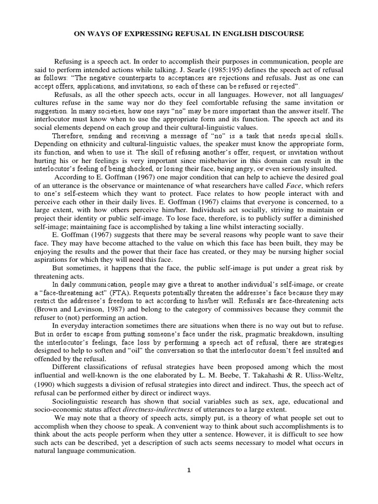 Refusal Strategies in English Discourse | PDF | Sociolinguistics ...