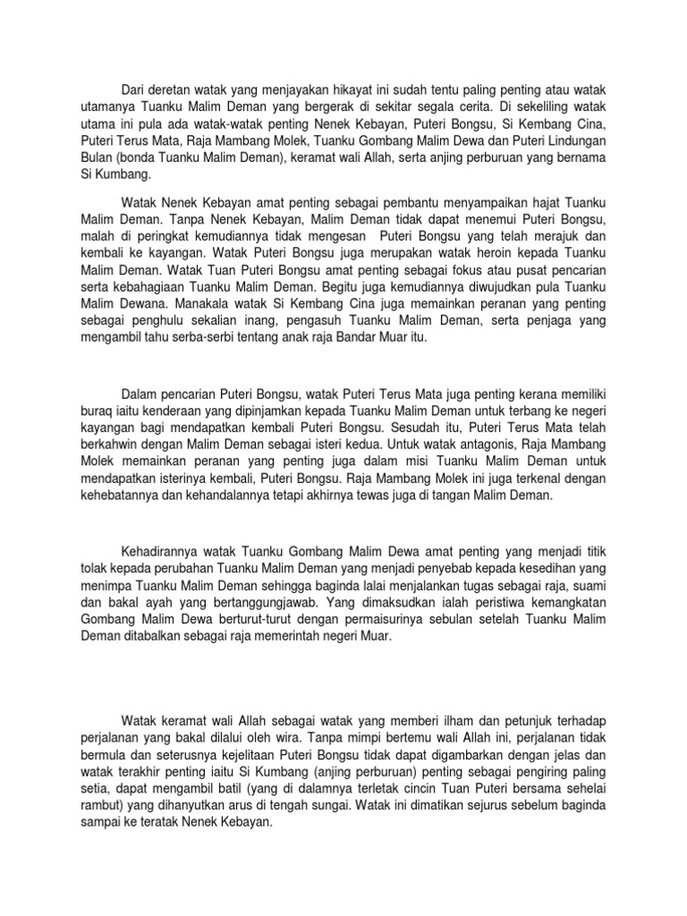 Watak Hikayat Malim Deman | PDF