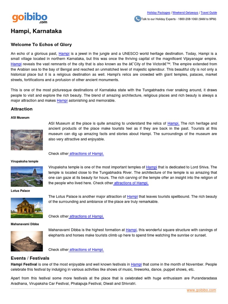 Hampi Travel Guide | PDF | Tourism And Leisure