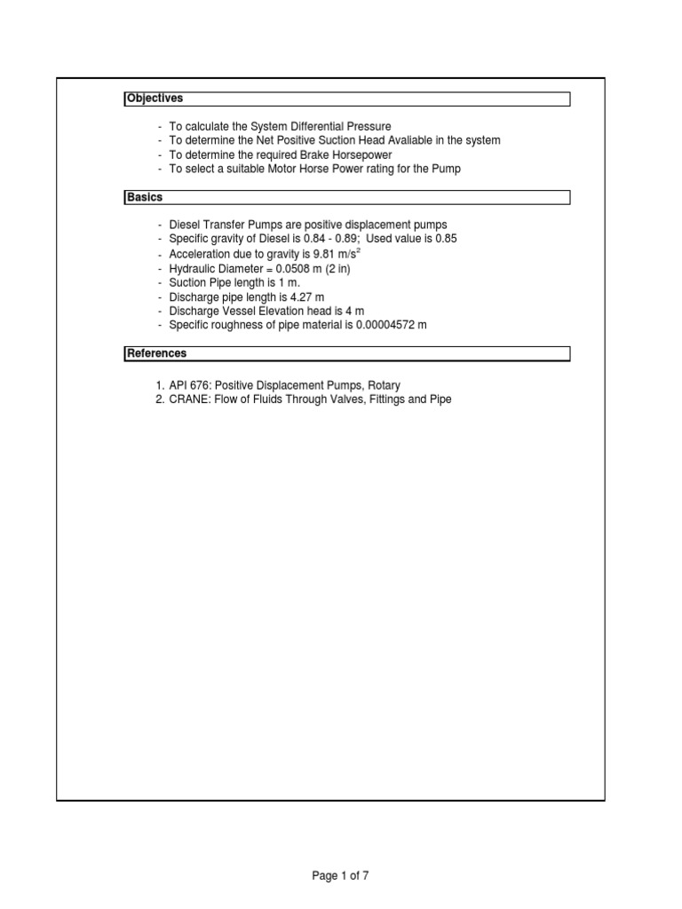 Pump Sizing Calculation Sheet | PDF | Pump | Reynolds Number