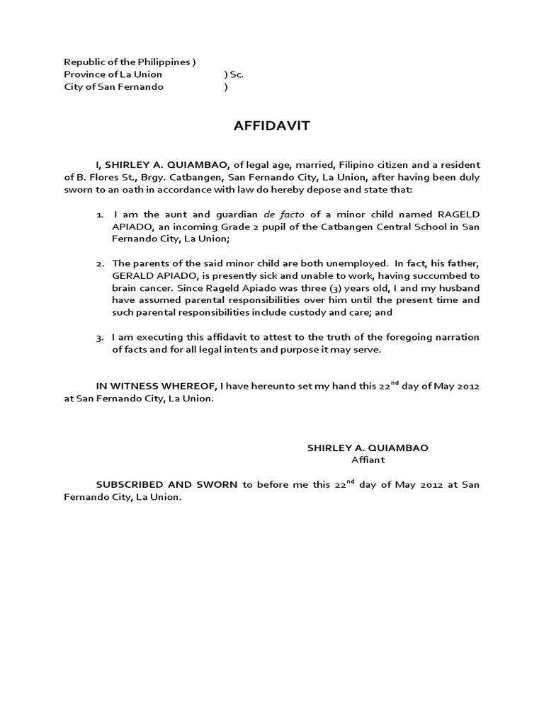Affidavit: IN WITNESS WHEREOF, I Have Hereunto Set My Hand This 22 | PDF