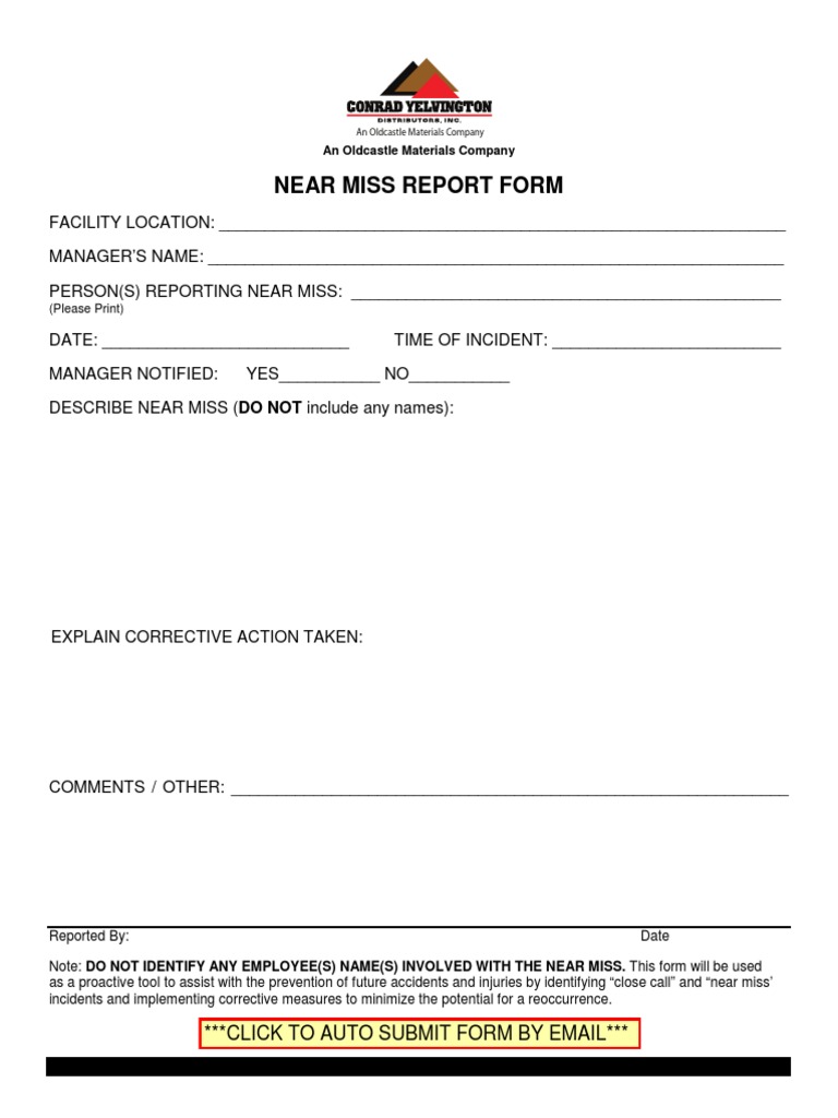Near Miss Report Form: DO NOT Include Any Names) | PDF