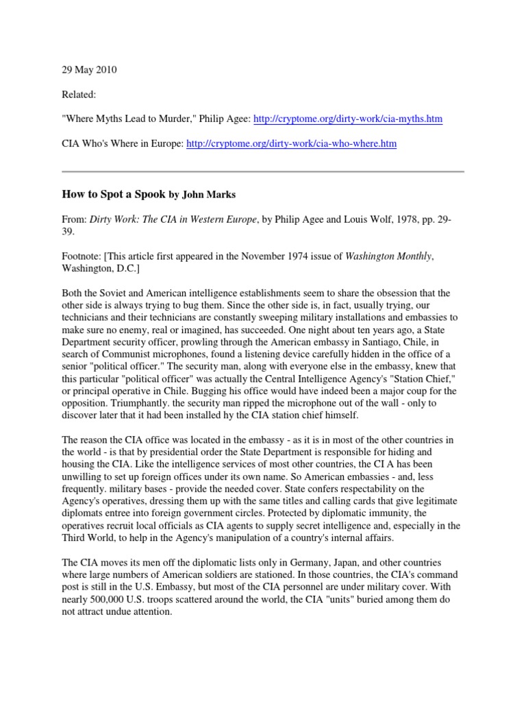 How to Spot a CIA Spook | PDF | Central Intelligence Agency | Espionage