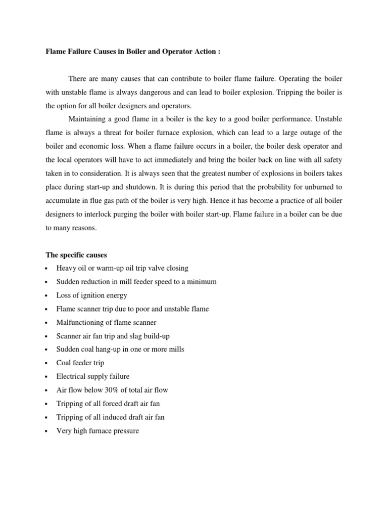 Causes and Actions for Boiler Flame Failure | PDF | Boiler | Furnace