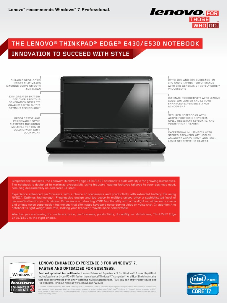 ThinkPad Edge E430 E530 Datasheet US | PDF | Lenovo | Laptop