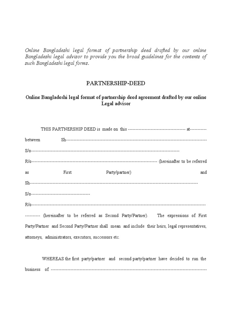 Partnership Deed | Partnership | Deed